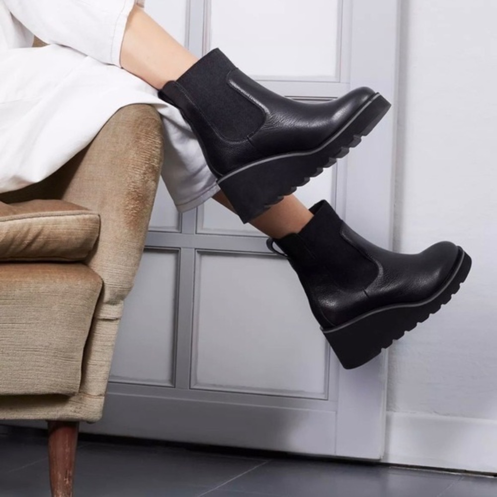 M. Gemi The Bria Black Leather Chelsea Wedge Boot Wom… - Gem